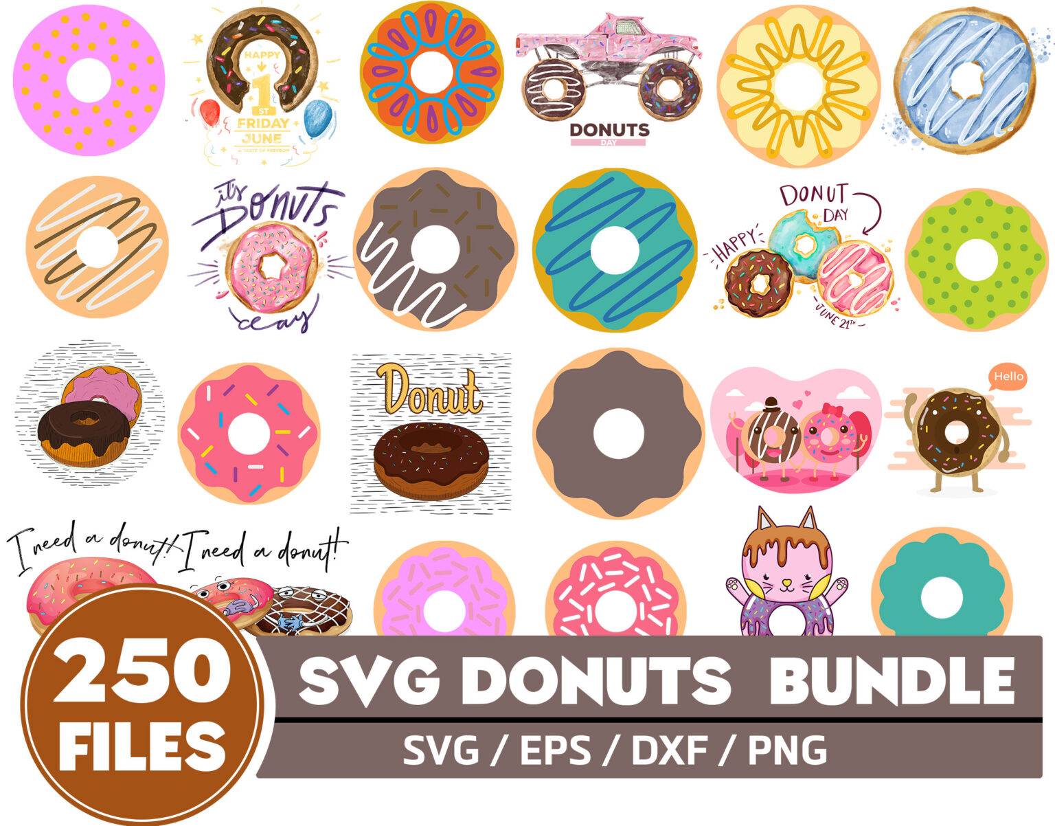 250 Donuts Svg Bundle - Best Quality Design Bundle