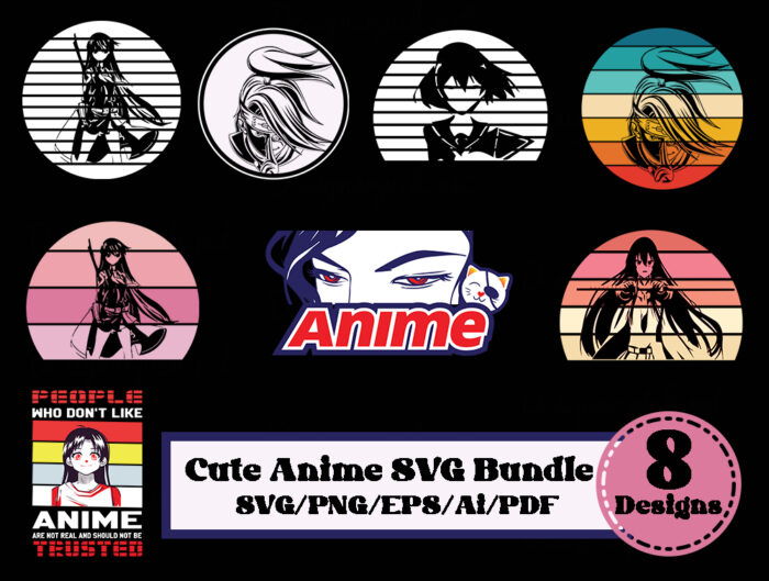 8 Cute Anime Svg Bundle, Layered Anime Clipart - Best Quality Design Bundle