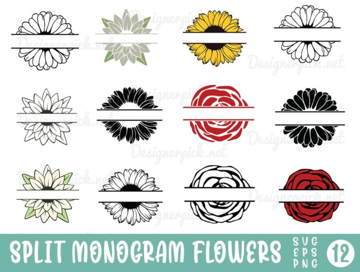 Split Monogram Flowers Svg - Best Quality Design Bundle