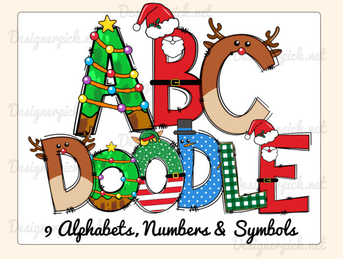 Christmas Doodle Alphabet Clipart - Best Quality Design Bundle