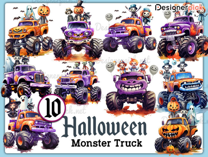Halloween Monster Truck Png Bundle - Best Quality Design Bundle