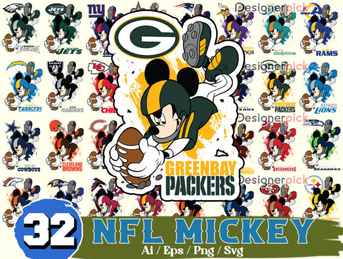 NFL Mickey Svg Bundle, NFL Team Png, Mickey Mouse Nfl Sublimation ...