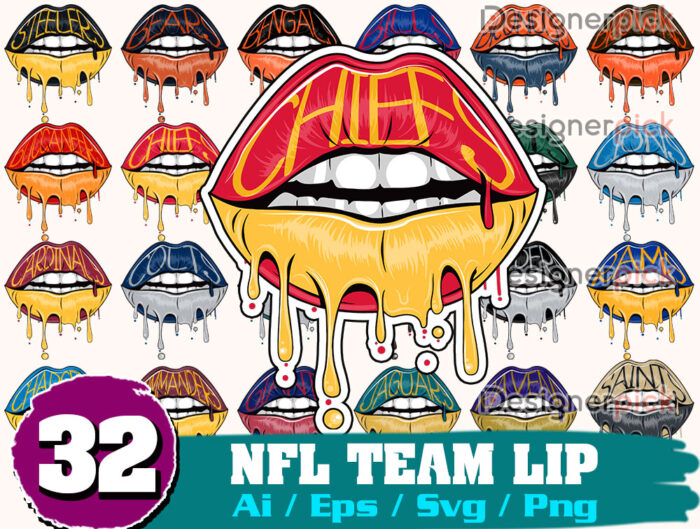 NFL Lip Svg Bundle, NFL Team Png, Lips Nfl Sublimation Bundle - Best ...
