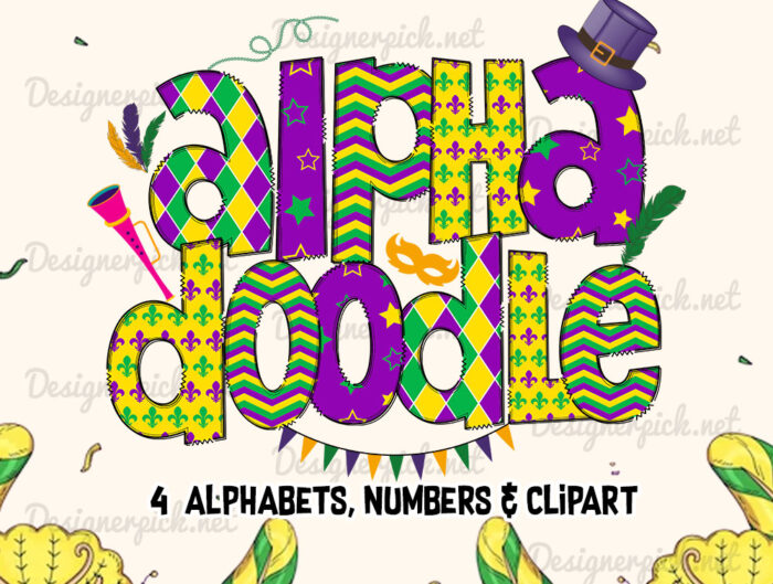 Mardi Gras Doodle Alphabet Bundle, Mardi Gras Letter - Best Quality ...