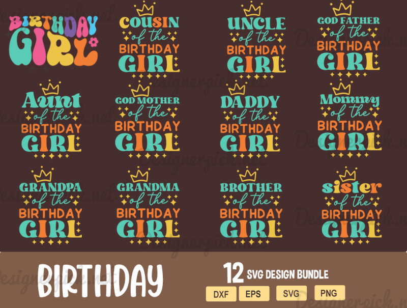 Retro Birthday Girl Family SVG - Designerpick