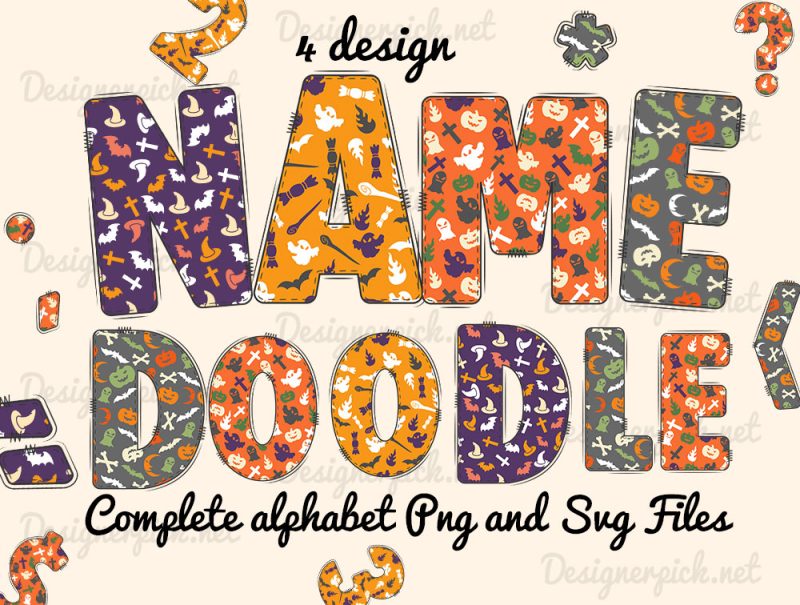 Halloween Doodle Alphabet Clipart, Spooky Letter - Designerpick