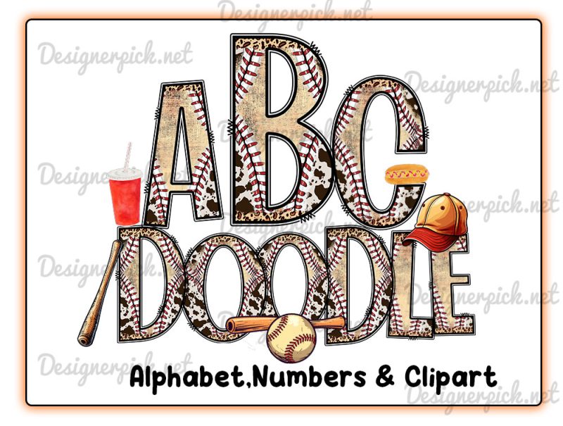 Baseball Doodle Alphabet, Vintage Baseball Alpha Pack - Designerpick